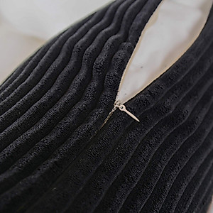 MERNETTE Pack of 2, Corduroy Soft Decorative Square Throw Pillow Cover Cushion Covers Pillowcase, Home Decor Decorations for Sofa Couch Bed Chair 18x18 Inch/45x45 cm (Striped Black)