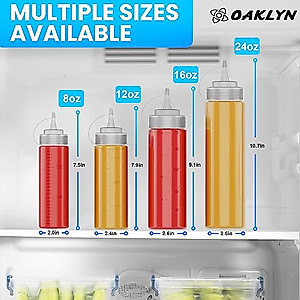 Oaklyn (3pk 24 oz Plastic Squeeze Squirt Condiment Bottles with Twist On Cap Lids - top dispensers for ketchup mustard mayo hot sauces olive oil - bulk clear bpa free bbq set