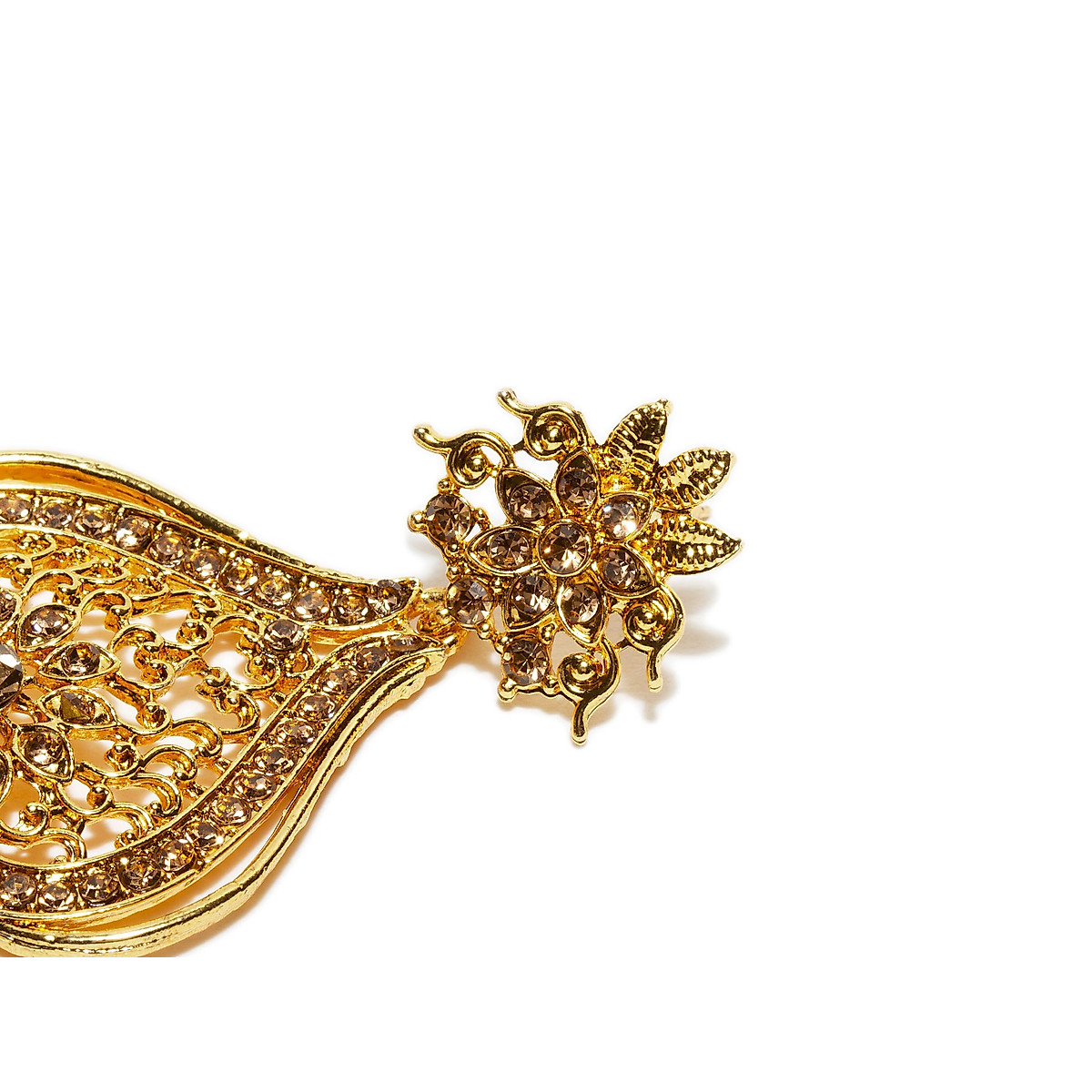 Bindhani Golden Rhinestone Head Piece Maang Tikka & Indian Earrings For Women