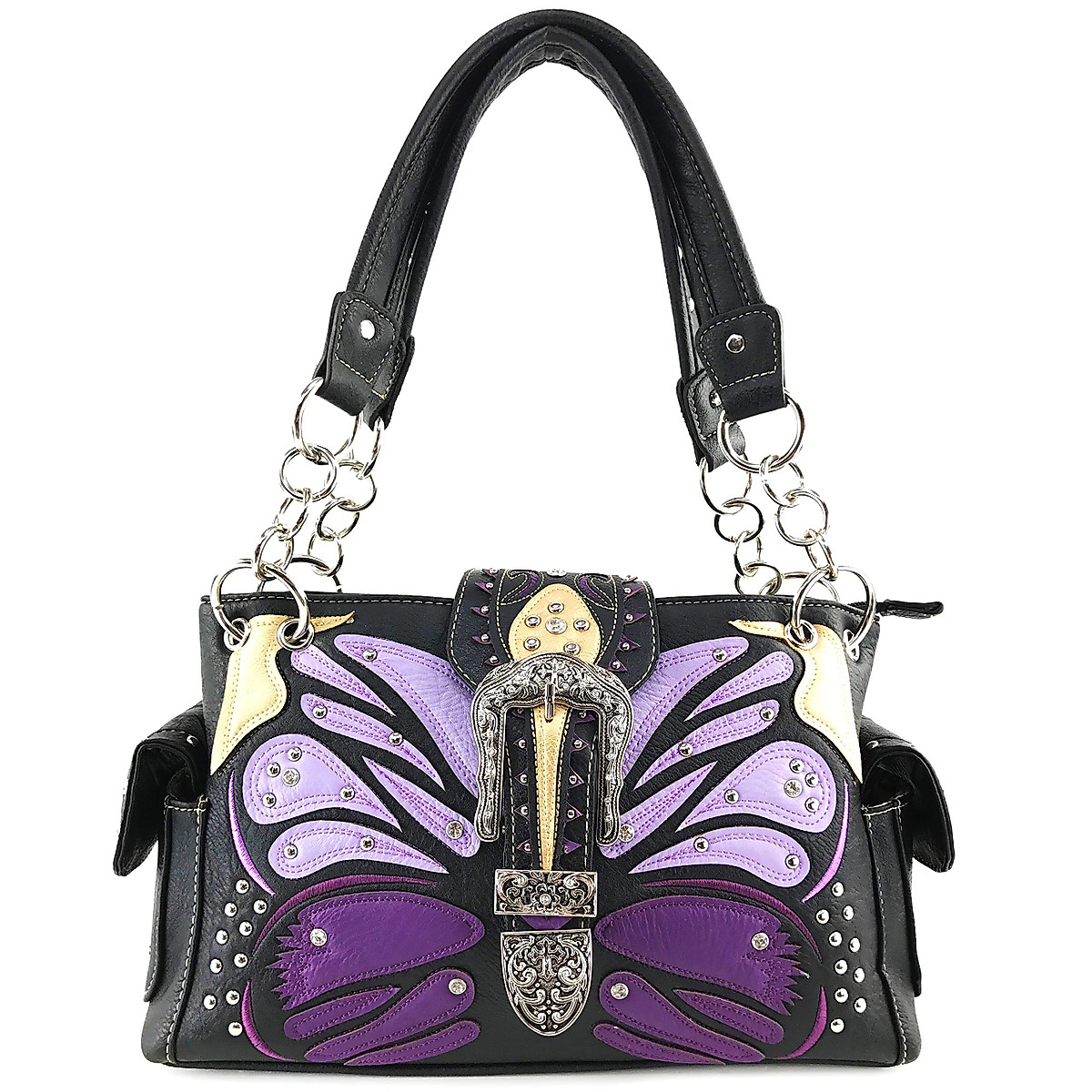 Zelris Buckle Abstract Butterfly Artwork Women Conceal Carry Handbag Wallet Set (Purple)