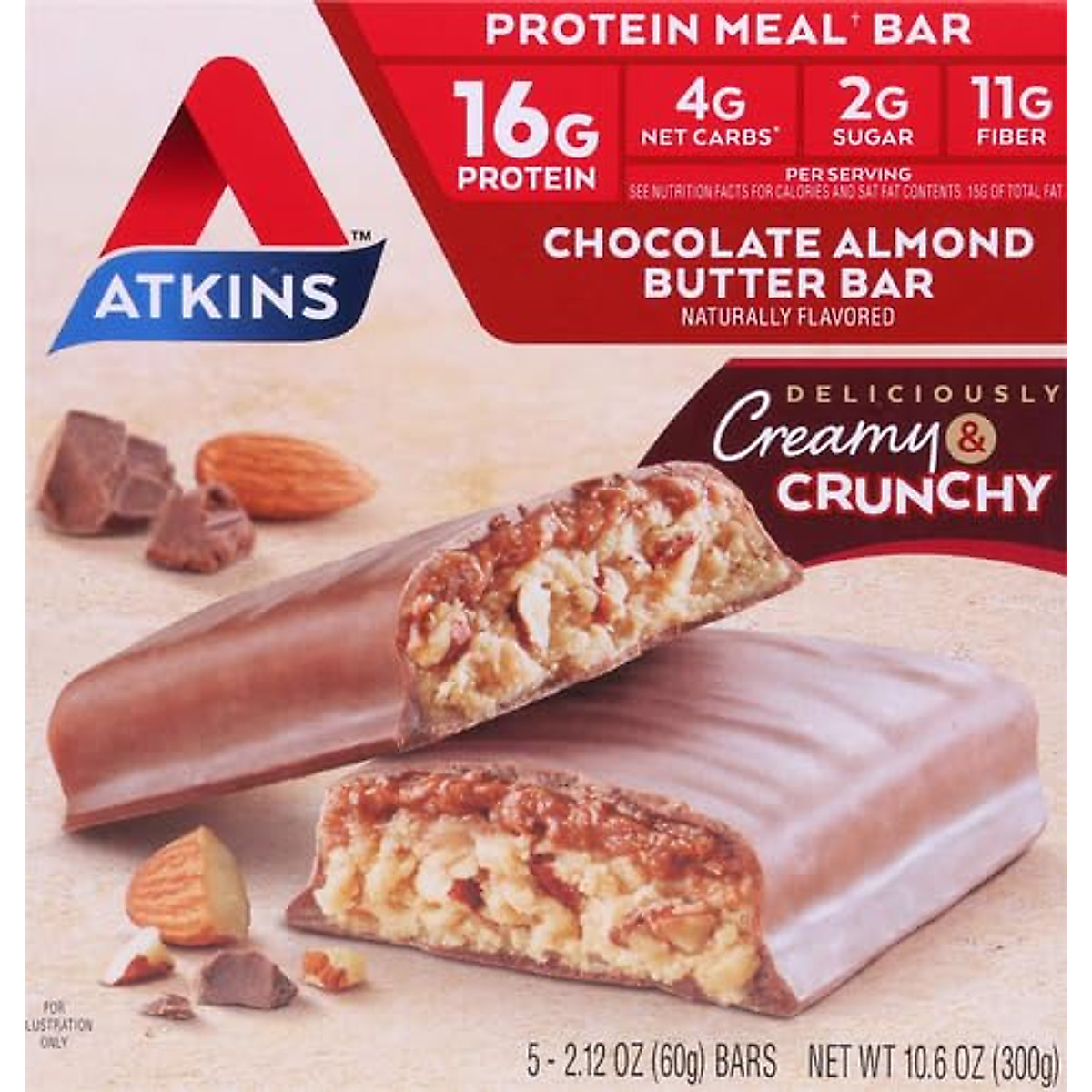 Atkins Chocolate Almond Butter Protein Meal Bar, Keto Friendly, 5 Count