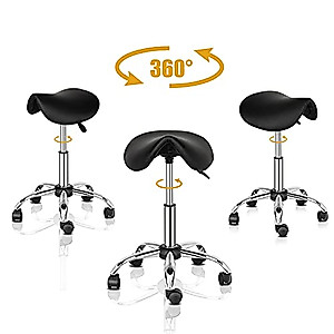 OmySalon Saddle Stool Rolling Chair, Ergonomic Saddle Chair with Swivel Wheels, Adjustable Hydraulic Stylist Cutting Stool for Tattoo Facial Massage Salon Medical Spa, Black