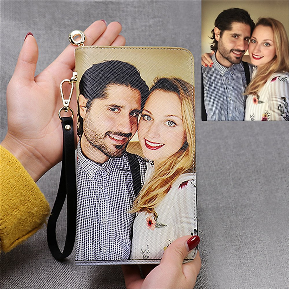 a266XDKSJK Personalized Photo Wallet Women Leather Wallet Clutch Wallet with Wristlet handbag Coin Purse Card package best gift for women（Black Double Side）
