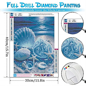 bleihum Seashell Diamond Painting Kits for Adults-Beach Diamond Art for Adult,Seashell Gem Painting Crafts Home Wall Decor,DIY 5D Gem Art Seashell Perfect for Relaxation(12x16 Inch)