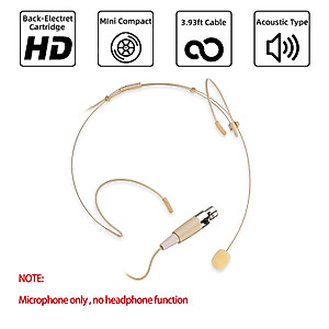 Sujeetec Microphone Headset Discreet Headworn Earset Over Ear Hanging Mic Compatible with Shure Wireless System Bodypack Transmitter, Ideal for Lectures, Live Performance, Theater, Podcasts – Beige