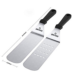 GRILLGOAT Griddle Accessories Kit - 11 Piece Griddle Tool Kit - Stainless Steel Metal Spatula Set, Scraper, Turner, Tongs, Egg Rings and More- Perfect for Blackstone or Hibachi BBQ