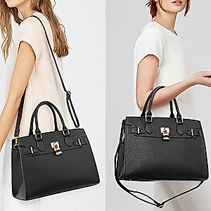 Women Handbag Designer Purse Fashion Ladies Shoulder Bag Top Handle Satchel Bag with Pouch (02 Litchi Leather- Black)