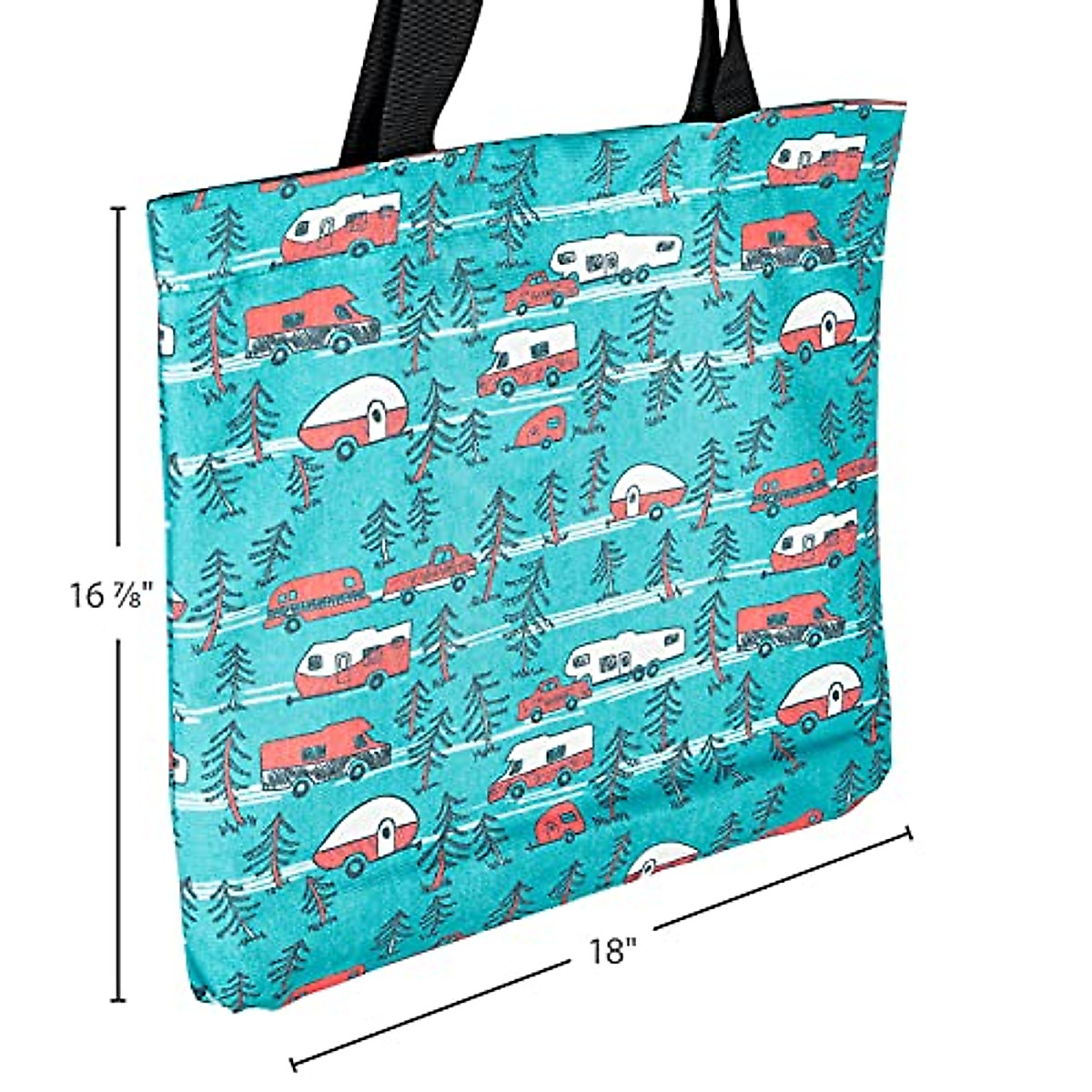 Camco Life Is Better at The Campsite Tote Bag | Features Teal Camper/RV Theme | Fully Lined Interior with Zippered Interior Pocket (53269) White Large