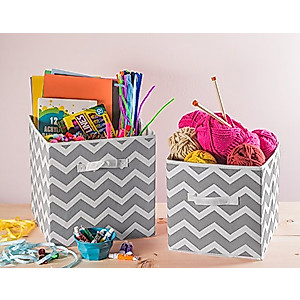 DII Non Woven Polyester Storage Bin, Chevron, Gray, Small Set of 2
