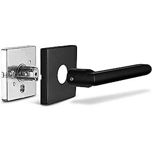 Berlin Modisch HandleSet Front Door Entry Handle and Deadbolt Lock Set Slim Square Single Cylinder Deadbolt and Lever Reversible for Right & Left Sided Doors Heavy Duty – Iron Black Finish