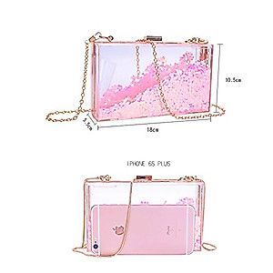 JeVenis Womens Transparent Sequins Chain Clutch Evening Handbag Party Cross-body Purse (Love Pink)