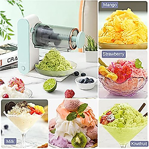 Shaved Ice Maker Snow Cone Rechargeable Slushie Machine Ice Cream Maker for Family Portable USB Charger 2 Set Block Ice Molds(Green)