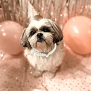 KUDES Adjustable Dog Pearl Collars with Extension Chain for Small Dogs and Cats, Cute Yorkie Girl Clothes Costume Outfits Accessories Rhinestone Diamond Décor for Puppy Kitten Wedding Party