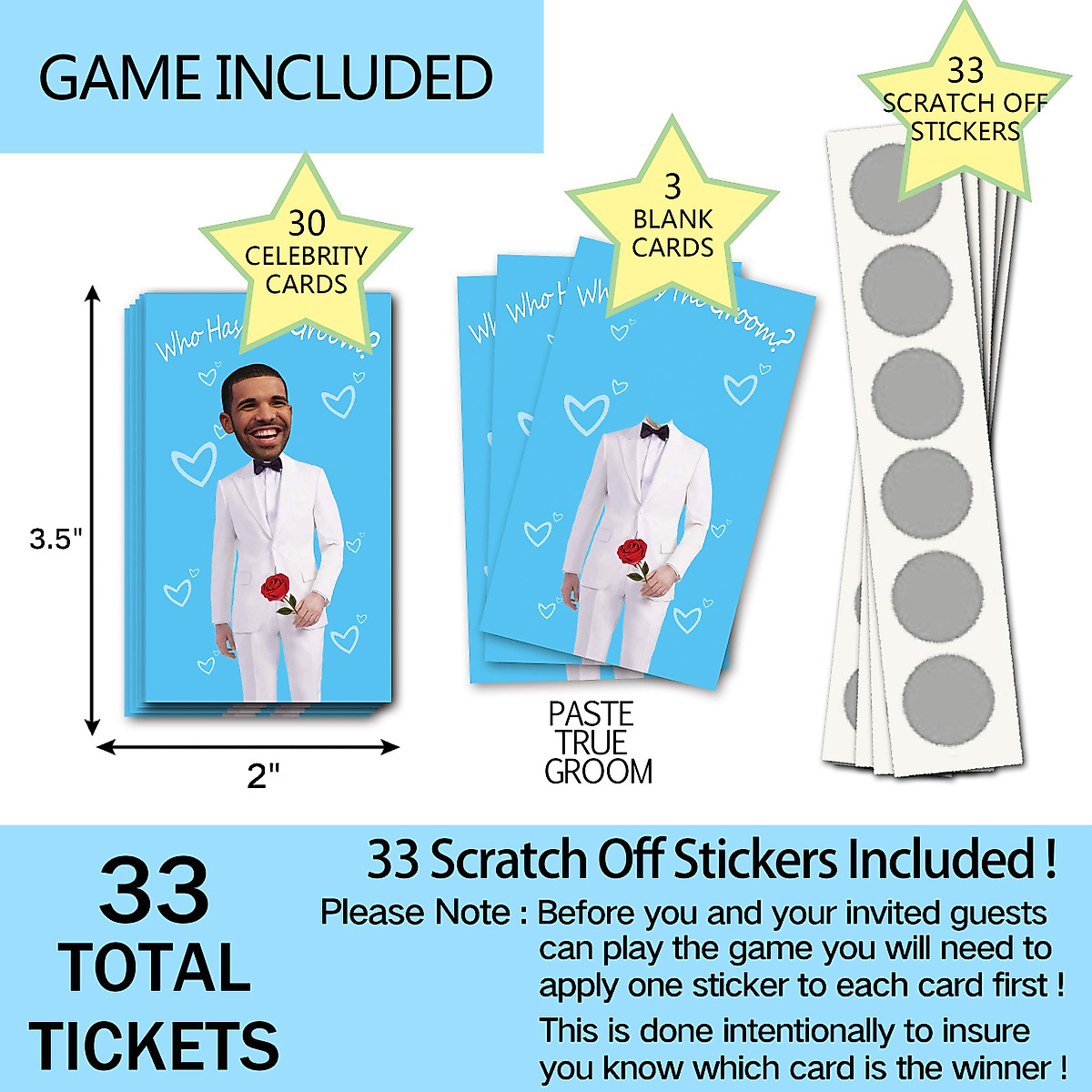 ukebobo Bridal Shower Games - Scratch Off Bridal Shower Game.Funny Bachelorette Party Games - Who Has The Groom - 33 Sheets Blue