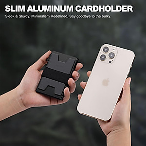 SEMORID Slim Aluminum Card Holder Wallet for Men, Durable Expandable Backplate, RFID Blocking Minimalist Metal Pop Up Wallet, Holds 12+ Cards Plus Cash (Black)