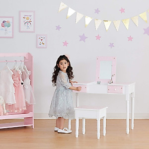 Fantasy Fields Teamson Kids Twinkle Star Kate Kids Vanity Set with Drawer and Mirror, Pink/White