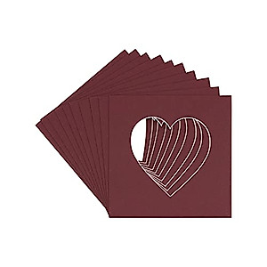 15x15 Mat Bevel Cut for 11x11 Photos - Precut Maroon Heart Shaped Photo Mat Board Opening - Acid Free Matte to Protect Your Pictures - Bevel Cut for Family Photos, Pack of 25 Matboards Show Kits With