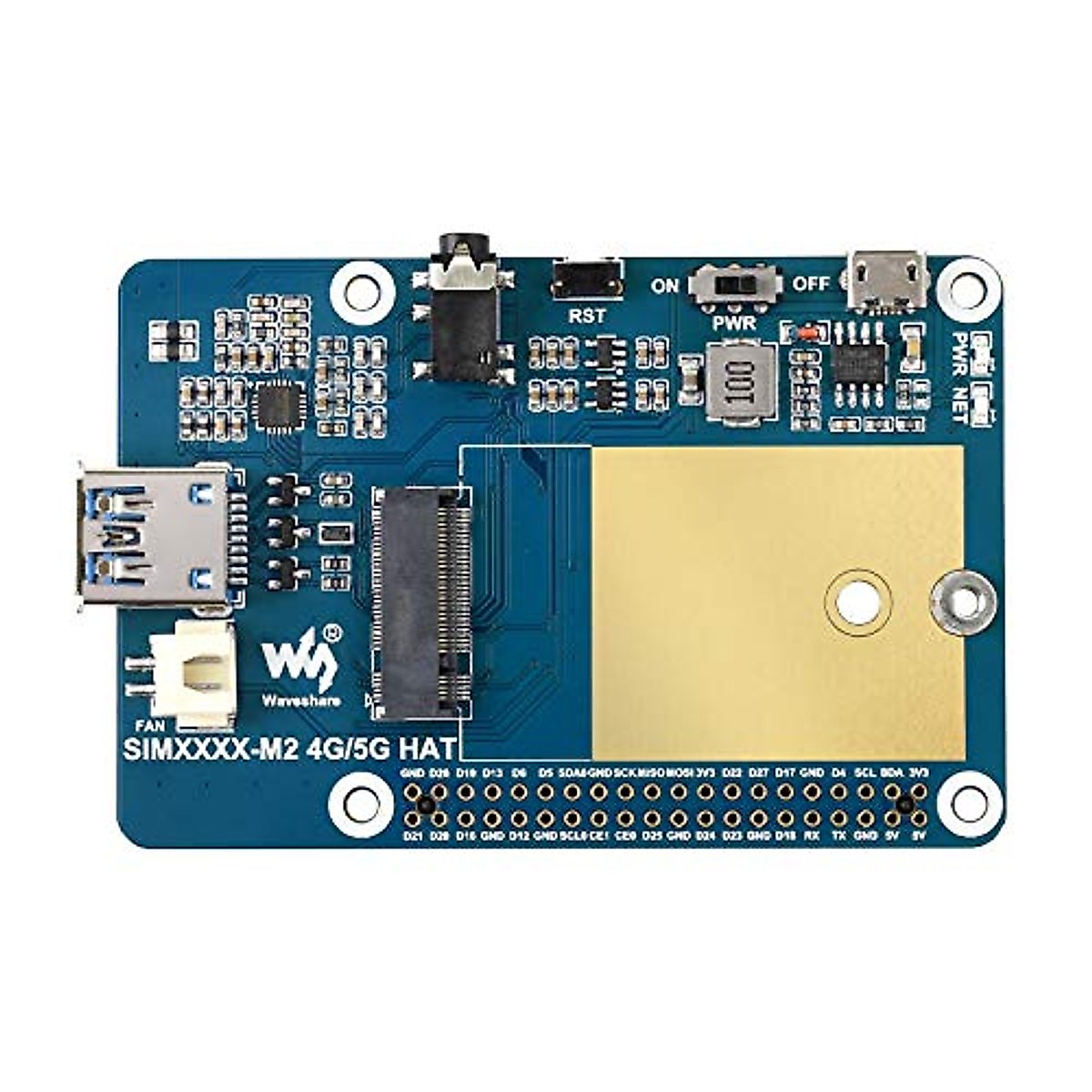Waveshare SIM8200EA-M2 5G HAT with Antennas 5G/4G/3G Support Snapdragon X55 Onboard Multi Mode Multi Band Applicable for Regions with 5G Sub-6G Signal Coverage