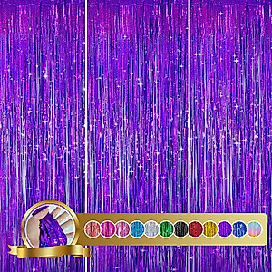 LIKAJON 3 Pack 3.3x8.2 Feet Purple Backdrop for Purple Party Decorations, Purple Metallic Tinsel Foil Fringe Curtains, Purple Fringe Backdrop for Graduation Baby Shower Gender Reveal Disco Party