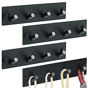 Alise Bathroom Towel Hook Towel Robe Coat Rack/Rail with 4 Hooks,Wall Drilling or 3M Self-Adhesive Mount,GWLD1004B-4P SUS304 Stainless Steel Black Finish Pack of 4
