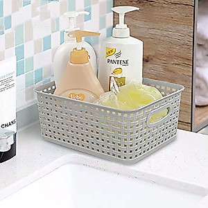 Fiazony Woven Plastic Storage Baskets, 10.03" x 7.55" x 4.09", Set of 6, Lightly Gray