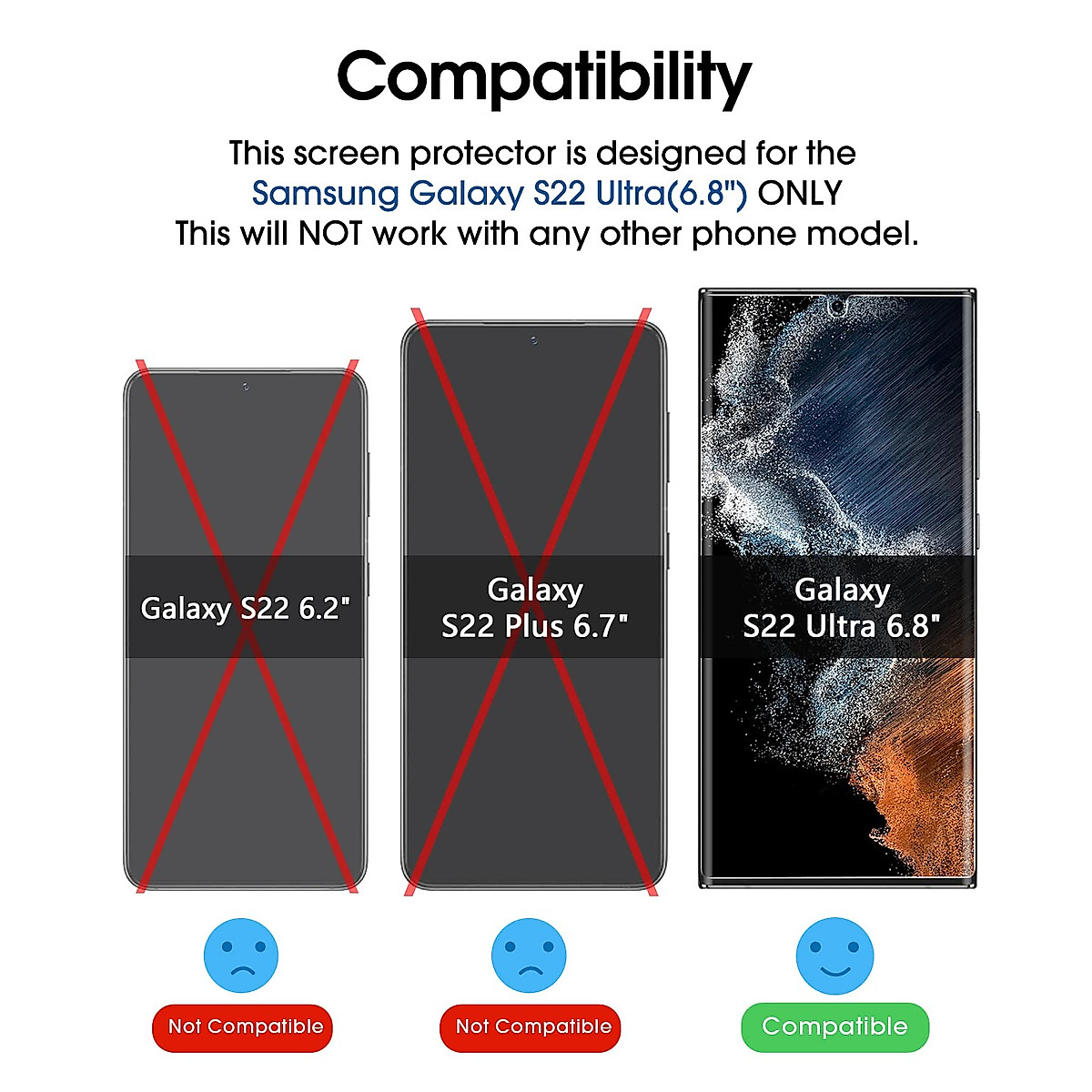 amFilm Glass Screen Protector for Samsung Galaxy S22 Ultra, 3D Curved with Liquid Dispersion Tech, Designed for Fingerprint Reader, Upgraded Easier Application Tray, Tempered Glass, 3 Pack
