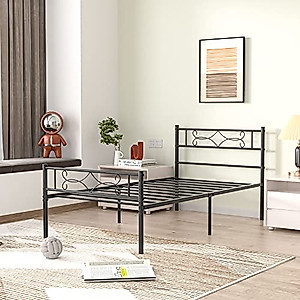 VECELO Twin Size Bed Frame Metal Platform/Mattress Foundation with headboard Footboard/Steel Slat Support/No Box Spring Needed/Easy Assembly