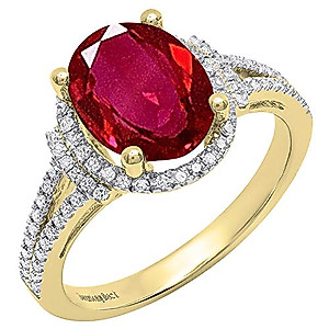 Dazzlingrock Collection 14K 10X8 MM Oval Lab Created Ruby & Round Diamond Halo Bridal Ring, Yellow Gold, Size 10