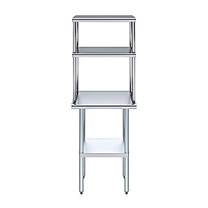 AmGood Stainless Steel Work Table with 12" Wide Double Tier Overshelf | Metal Kitchen Prep Table & Shelving Combo | NSF (Stainless Steel Table with Double Overshelves, 24" Long x 14" Deep)