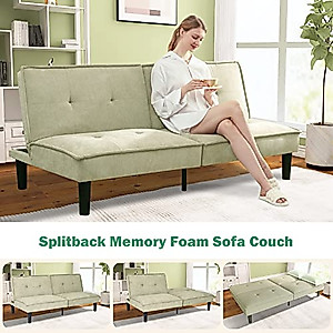 Opoiar Couch for Compact Living Space, Memory Foam, Armless Sleepe Futon Sofa Bed Sofabed, 71×31×33IN, Pear Green