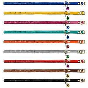 Murom Rolled Leather Cat Collar with Elastic Strap Safety Adjustable Pet Collars for Cats Kitten Yellow Red Pink Blue Orange Brown Gray (Brown)