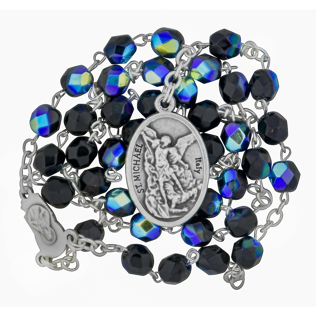 Venerare Saint Michael Chaplet with Crystal Beads and Prayer Card