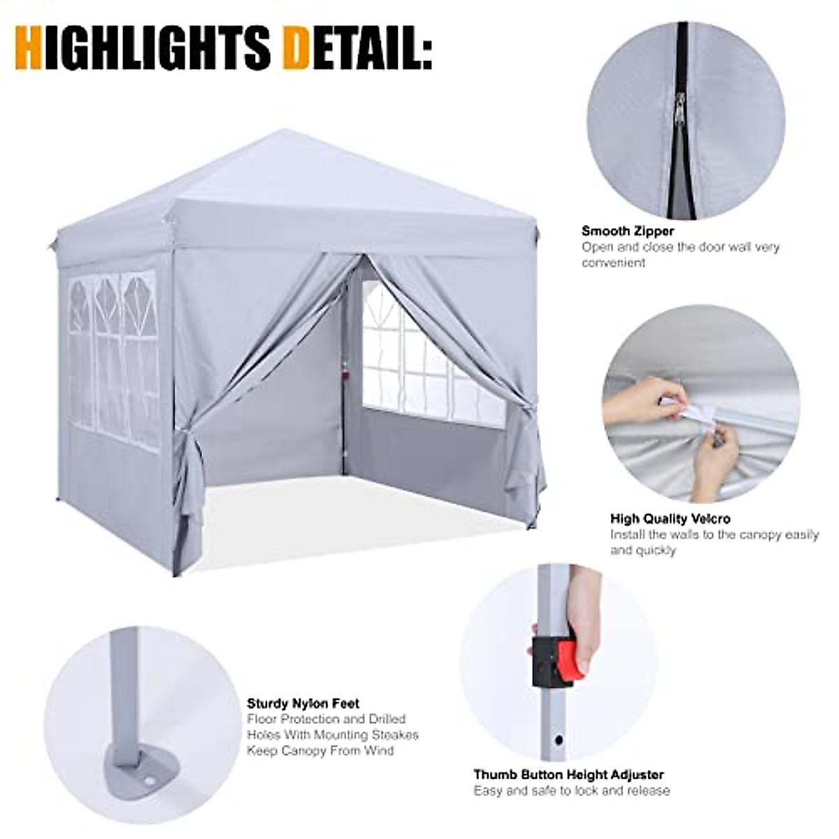 COOSHADE 8x8 Ft Pop up Canopy Tent Enclosed Instant Folding Canopy Shelter with Elegant Church Window Outdoor Pavilion Cater Party Wedding BBQ Events Tent(White)