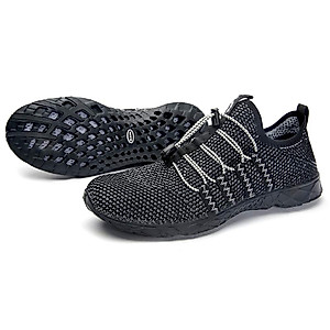 DLGJPA Men's Quick Drying Water Shoes for Beach or Water Sports Lightweight Slip On Walking Shoes Allblack 7