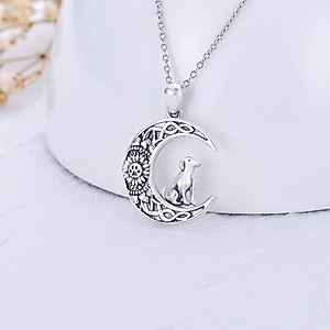 RMREWY Dog Necklaces 925 Sterling Silver Crescent Moon Sunflower Necklace Dog Paw Jewelry Mother's Day Gifts for Women Mom