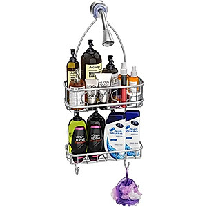 Simple Houseware Bathroom Hanging Shower Head Caddy Organizer, Silver (22 x 10.2 x 4.2 inches)
