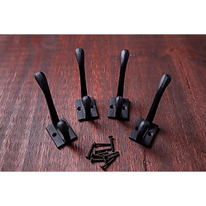 CRAFTSMAN ROAD Vintage Cast Iron Wall Hooks (Black Texture Finish, Set of 4) - Rustic, Farmhouse Coat Hooks | Great for Coats, Bags, Towels, Hats | Classic Stout