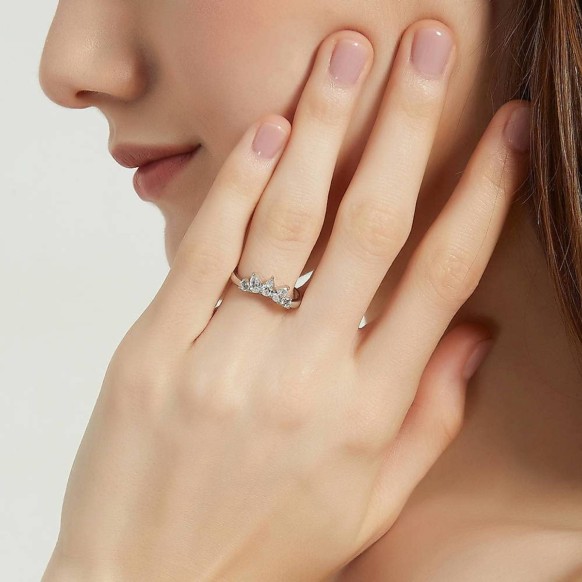 BERRICLE Sterling Silver 5-Stone Wedding Rings Cubic Zirconia CZ Wishbone Curved Band for Women, Rhodium Plated Size 8