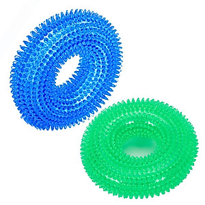 TEHAUX 2Pcs Round Ring Pet Toys TPR Tooth Toys Bite Resistant Dog Molar Teeth Toys Dog Toys (Blue and Green)