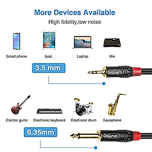 Disino 1/4 inch TS to 1/8 inch TRS Cable, 1/4" TS Mono to 1/8 inch(3.5mm) TRS Stereo Interconnect Adapter Cable,Mono to Stereo Patch Cord- 3.3 Feet /1 Meter