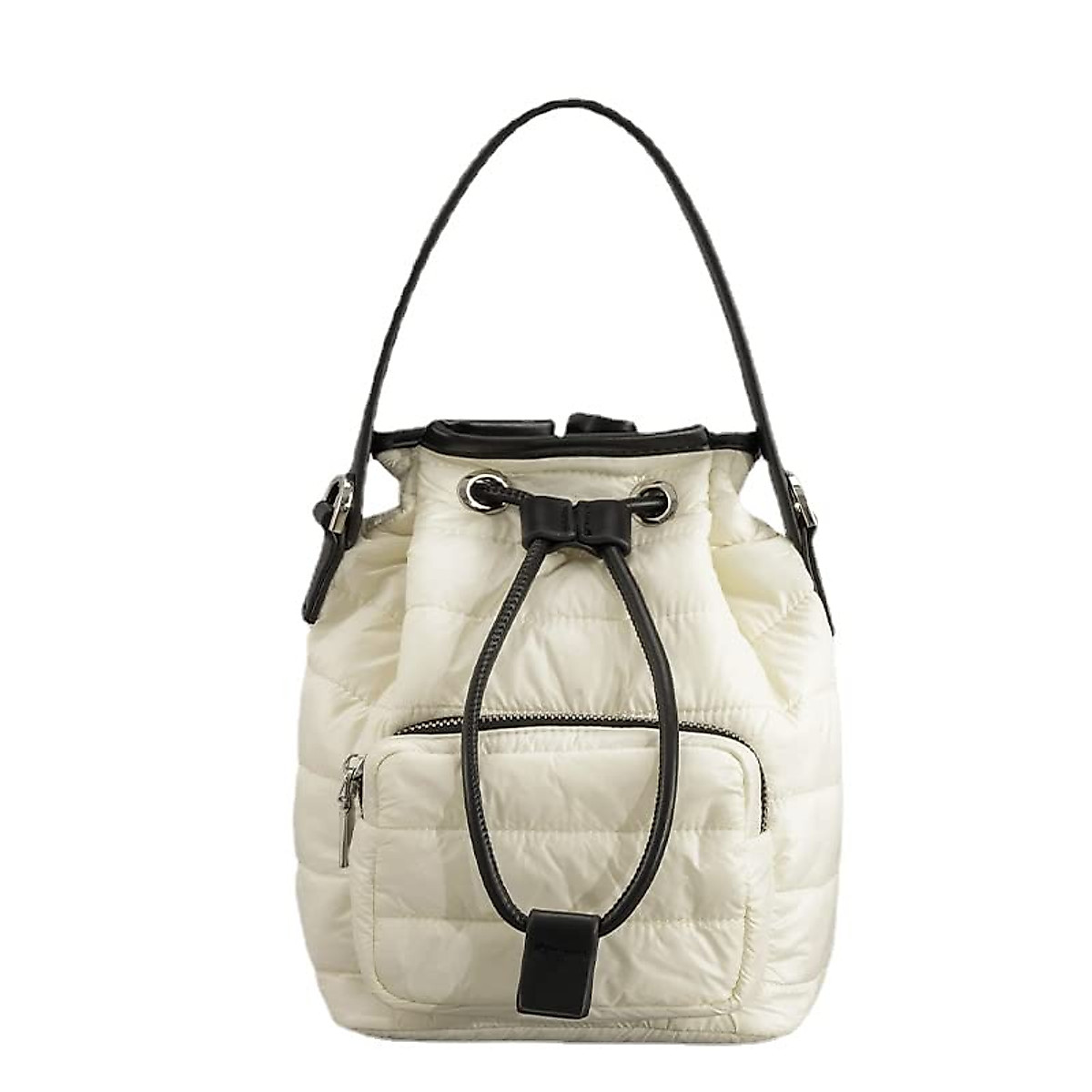Bucket Bag Puffer Tote Bag Fashion Quilted Crossbody Bag for Women Puffy Purse Messenger Handbags Down Padded Shoulder Bag (white)