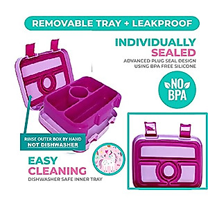 Bento Lunch Box Kids Toddlers: Leakproof Lunch Containers for Boys & Girls with 4 Compartments - School, Daycare, Pre-School, Snack Container with Lid Utensil, BPA-Free Boxes, Age 3+, Pink Unicorn