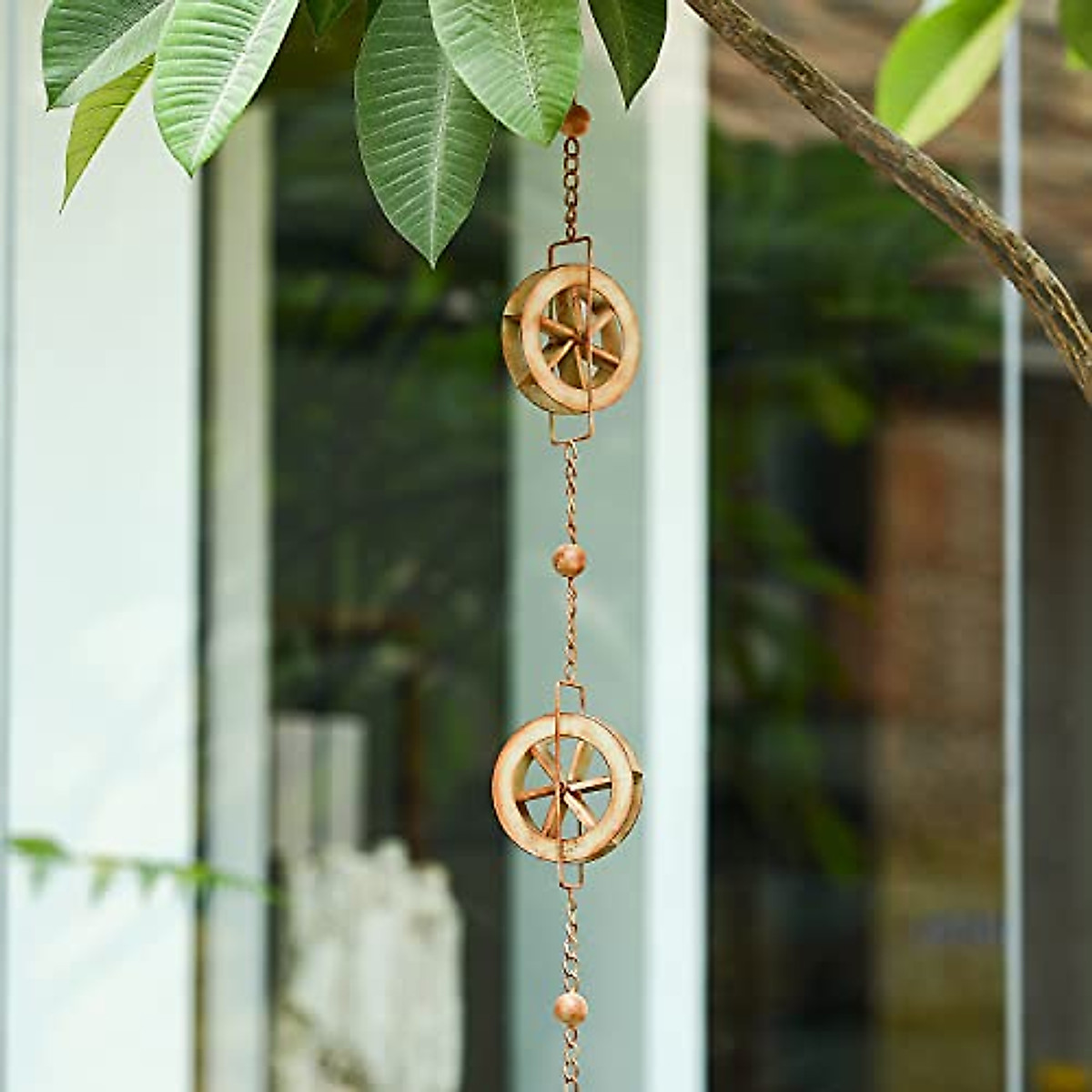 AINISIS 5-7/10-Feet Gutter Rain Chain,Water Wheel Rain Catcher Chain Outdoor Garden Decorative Art