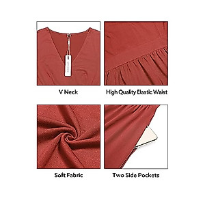 ULTRANICE Women's Fall Casual Long Sleeve Dresses V Neck Business Work Winter A Line Church Dress with Pockets 2023(Red E,XL)