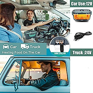 Vegoran Electric Lunch Box Food Heater,2 in 1 Portable Faster Food Warmer with 1.5L Removable Stainless Steel Container for Car/Truck/Home Work Adults, 12v/24v/110v/60w (Dark Green)