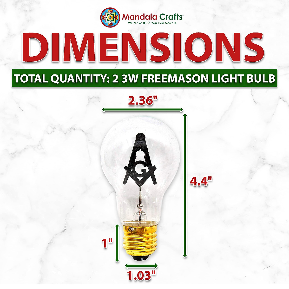 Mandala Crafts 3W Freemason Lightbulb Freemason Gifts for Men - Scottish Rite Shriners Prince Hall Masonic Gifts for Men – 2 PCs Freemason Square and Compass Emblem Light Bulb for Lodge Altar Decor