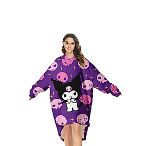 Perwzupe Blanket Hoodie Plus Size Wearable Blankets Oversized Sherpa Sweatshirt With Giant Pocket, Thick And Warm Flannel Blanket With Sleeves 4'11"-5'5"