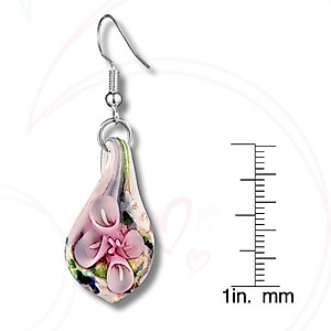 BESHEEK Handmade Murano Glass Inspired Unique Flowers Teardrop Multicolor Blue Green Confetti Pink Dangle Drop Earrings for Women Hypoallergenic Earrings Jewelry (Teardrop)
