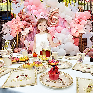 AIBIIN 112 PCS Princess Party Plates Princess Birthday Decorations Once Upon a Time Castle Princess Party Tableware Set Purple Floral Napkins for Girl Baby Shower Party Decor Supplies Favors Serves 16