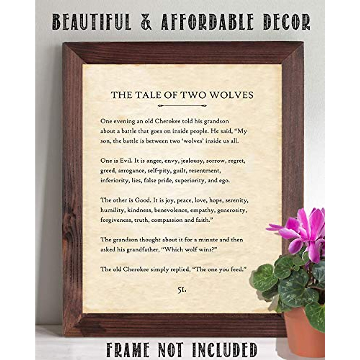 The Tale of Two Wolves Cherokee Poster - 11x14 Unframed Native American Book Page Print - Great Motivational and Inspirational Gift for Home and Office Native American Decor Under $15
